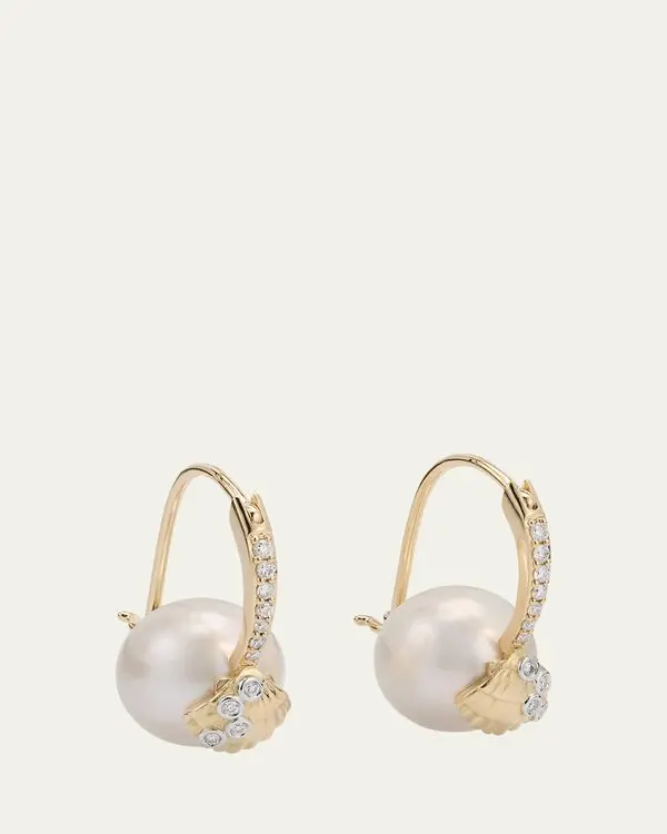 SYDNEY EVAN 14k Gold Clamshell Pearl Diamond Earrings - No Color