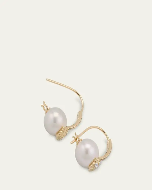 SYDNEY EVAN 14k Gold Clamshell Pearl Diamond Earrings