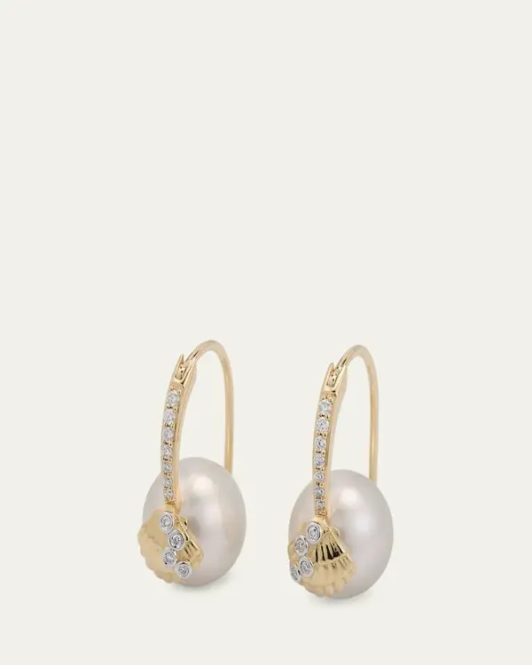 SYDNEY EVAN 14k Gold Clamshell Pearl Diamond Earrings