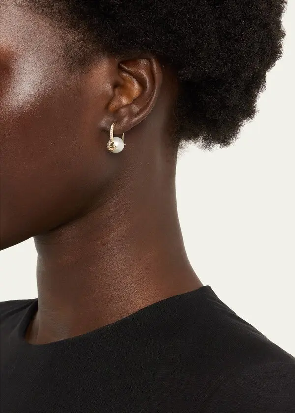 SYDNEY EVAN 14k Gold Clamshell Pearl Diamond Earrings