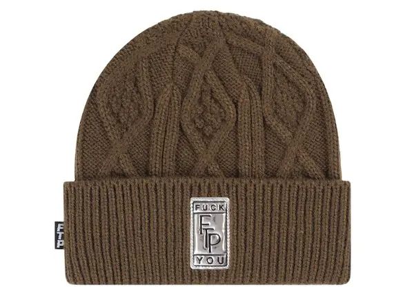 FTP Cable Knit Beanie - Brown