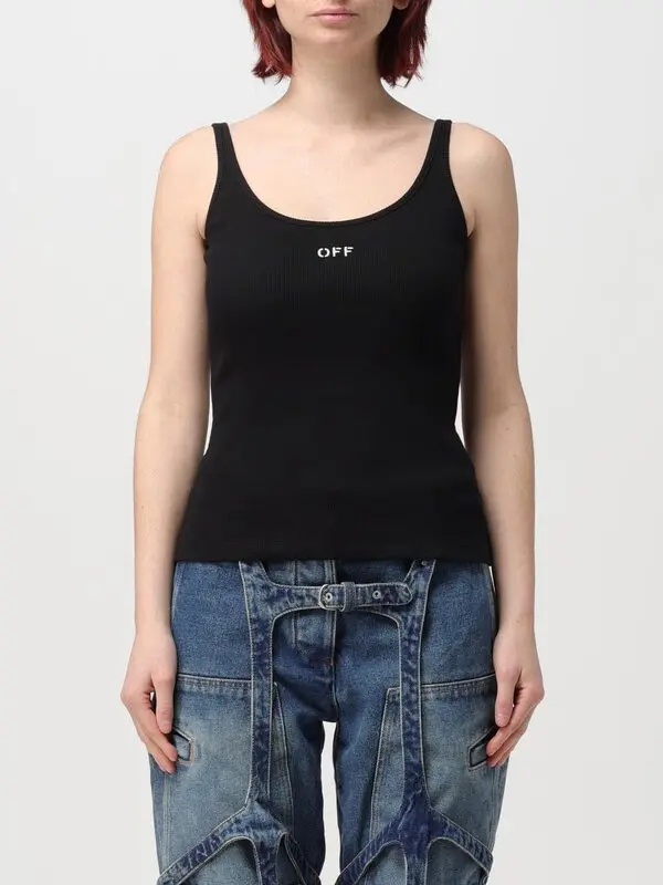 Off-White Ribbed Tank Top - Black