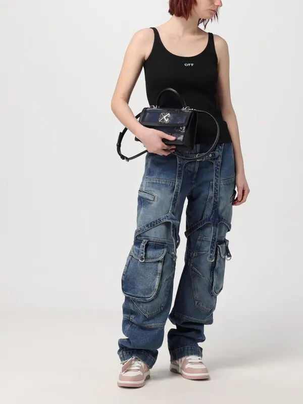 Off-White Ribbed Tank Top - Black