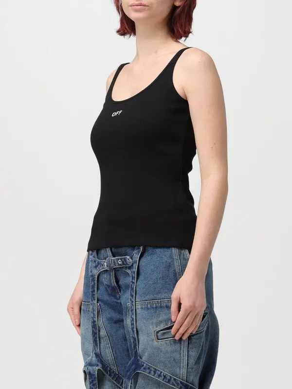 Off-White Ribbed Tank Top - Black