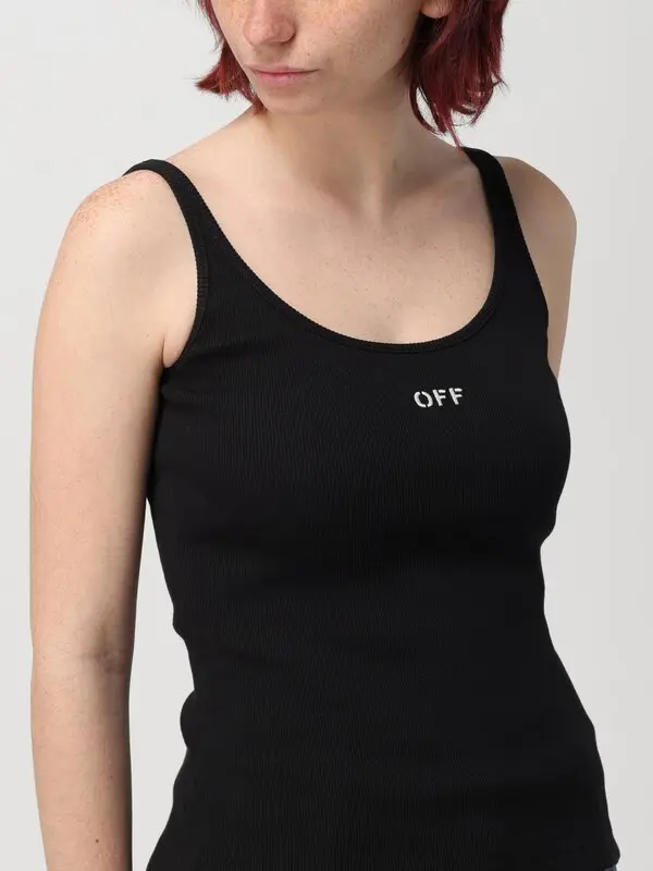 Off-White Ribbed Tank Top - Black