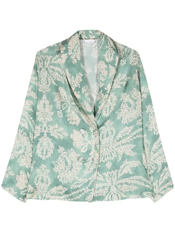 MERCI Leaf-print Double-breasted Blazer