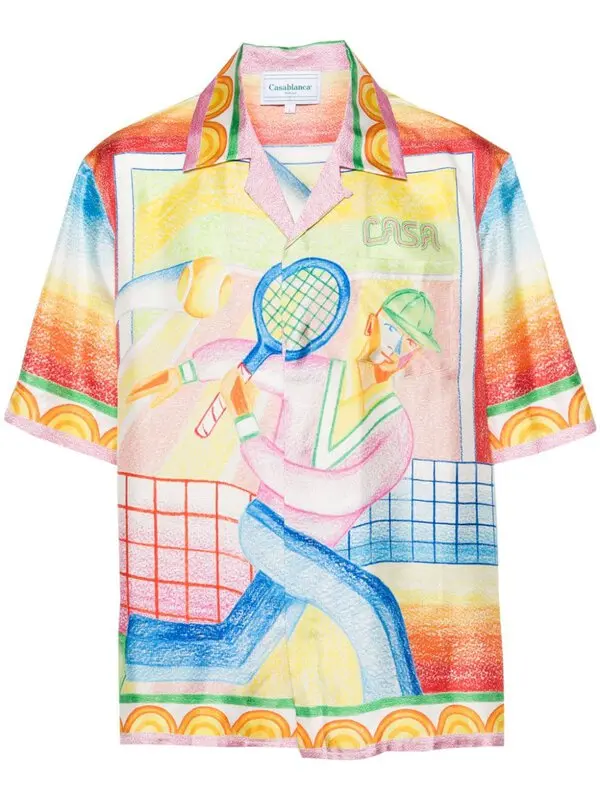 Casablanca Crayon Tennis Player Silk Shirt - Pink