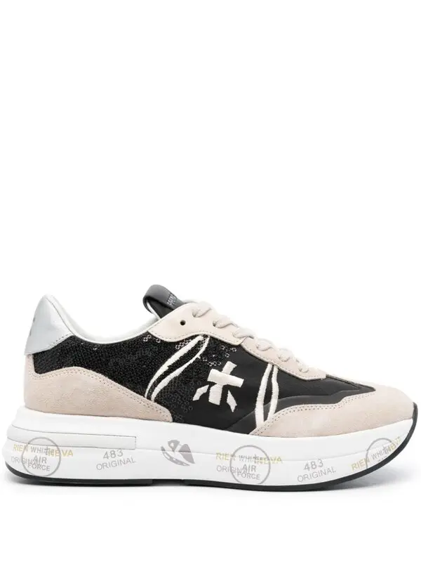 Premiata Cassie Sequin-embellished Sneakers - Black