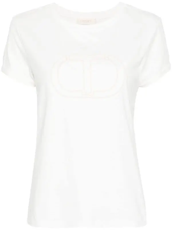 TWINSET Embroidered Logo Cotton T-shirt - White