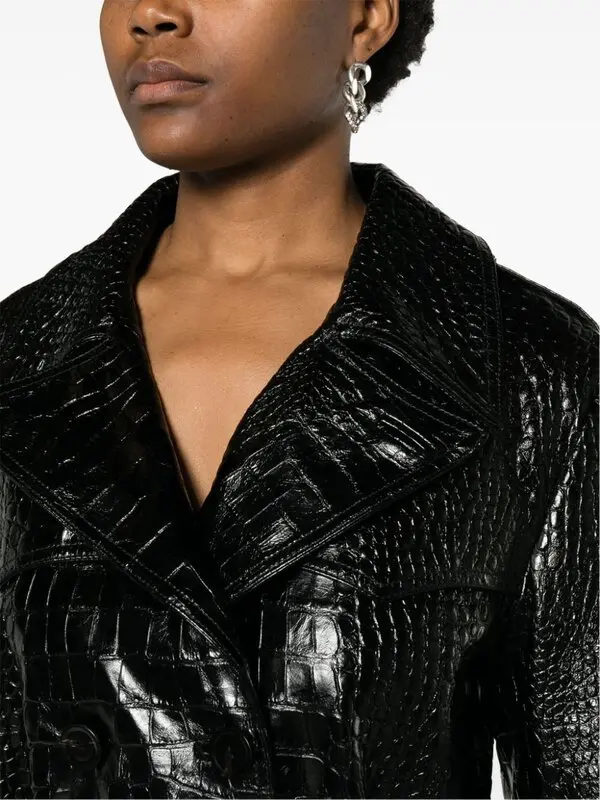 Tom Ford Crocodile-Effect Leather Trench Coat - Black | Editorialist