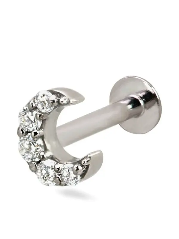 LARK & BERRY 14kt White Gold Mini Moon Diamond Stud Earring - Silver