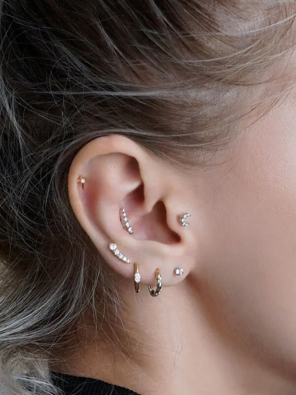 LARK & BERRY 14kt White Gold Mini Moon Diamond Stud Earring - Silver
