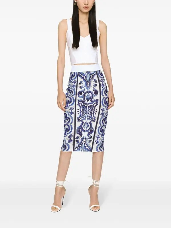 Dolce & Gabbana Majolica-print Midi Skirt - Blue