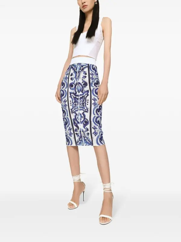Dolce & Gabbana Majolica-print Midi Skirt - Blue