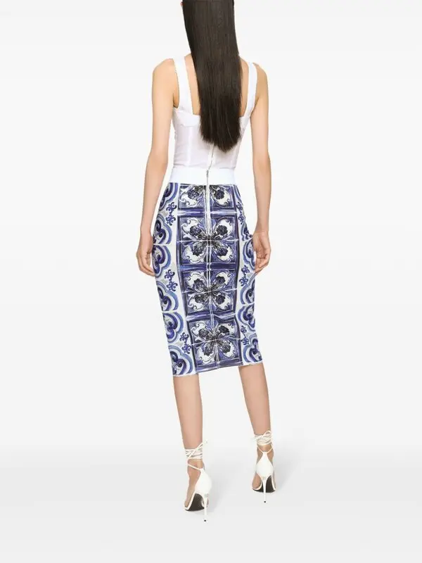 Dolce & Gabbana Majolica-print Midi Skirt - Blue