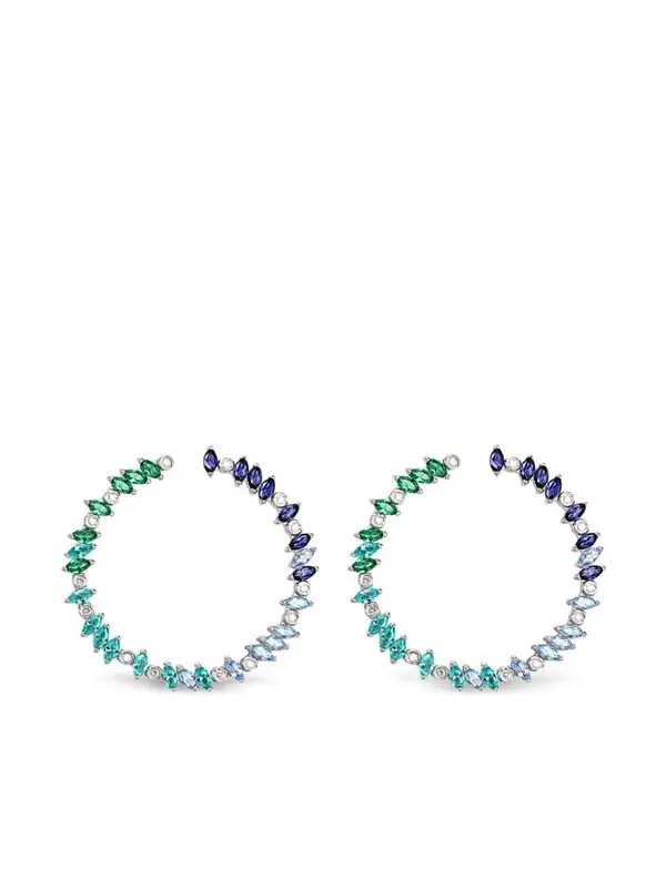 LARK & BERRY Rainbow Veto Aqua Multi-stone Hoop Earrings - Silver