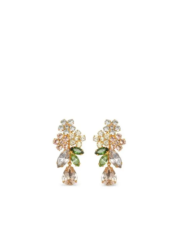 JENNIFER BEHR 18kt Gold Plated Bouquet Crystal Drop Earrings - Green