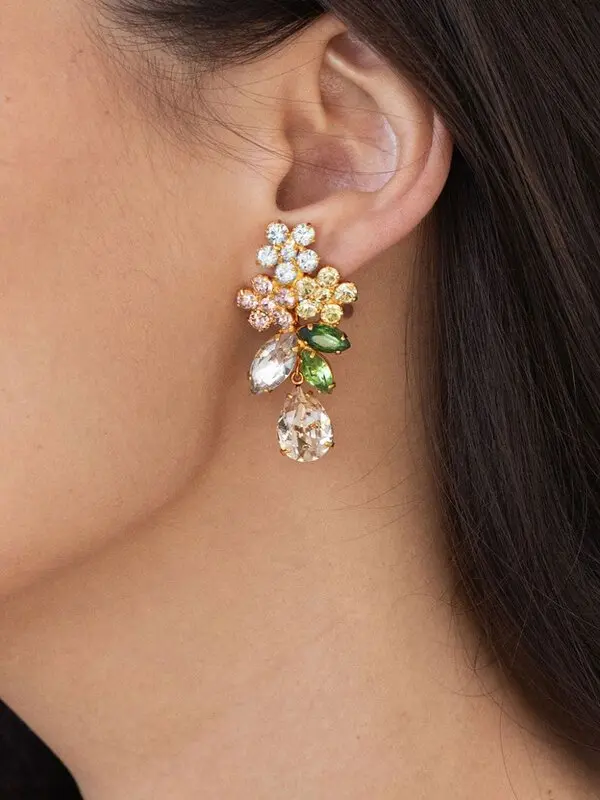 JENNIFER BEHR 18kt Gold Plated Bouquet Crystal Drop Earrings - Green