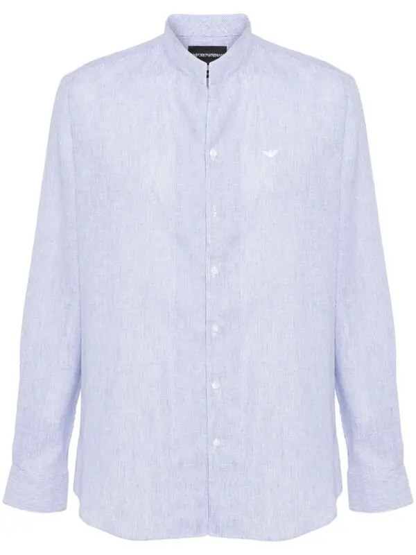 Emporio Armani Logo-embroidered Striped Shirt - Blue