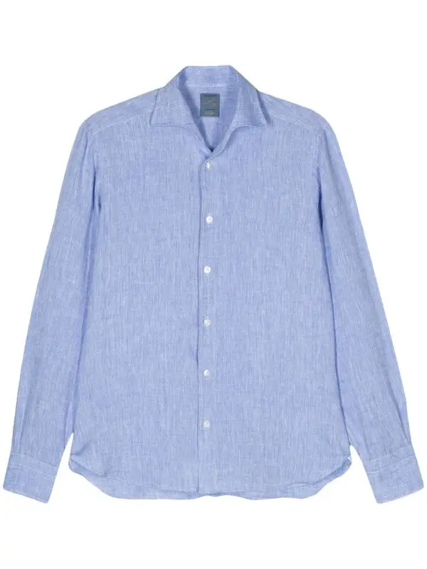 BARBA NAPOLI Long-sleeve Linen Shirt - Blue