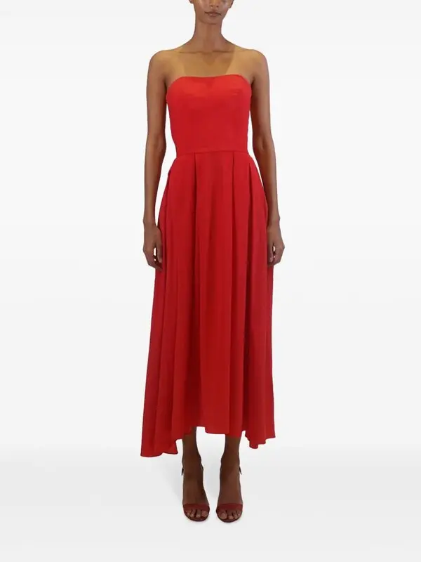 Azeeza Ezra Strapless Silk Midi Dress - Red