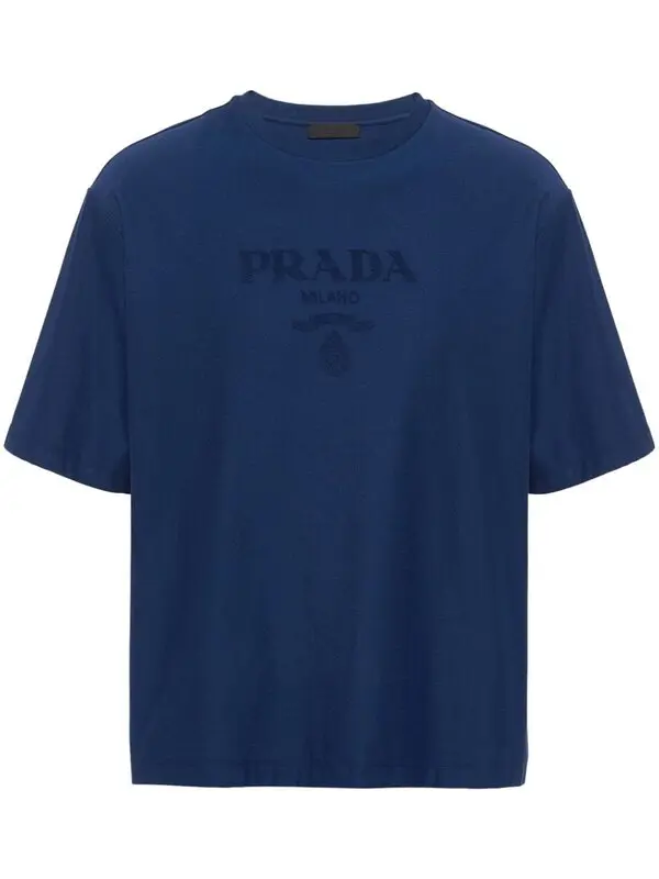Prada Logo-Appliqué Technical Cotton T-Shirt - Blue
