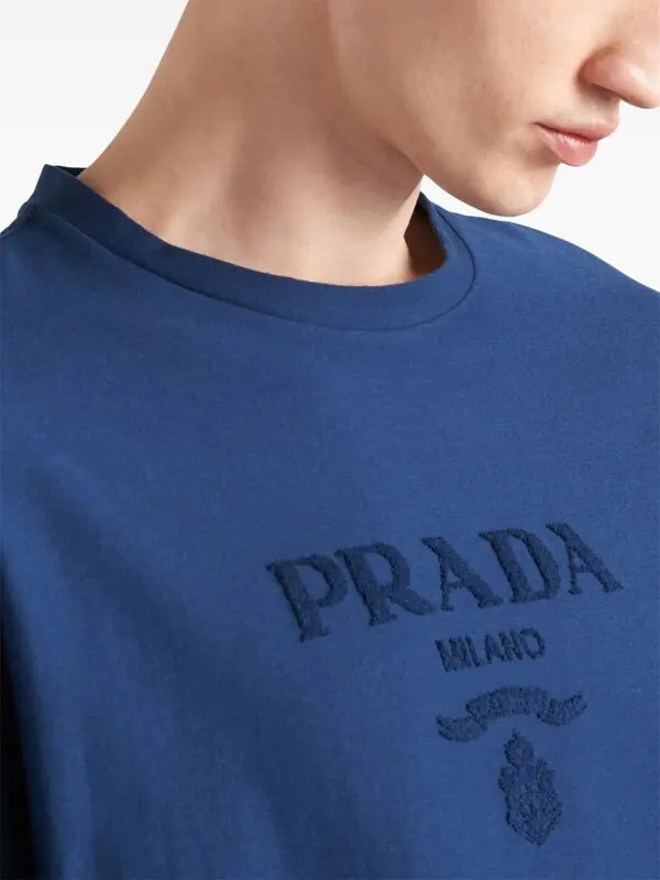 Prada Logo-Appliqué Technical Cotton T-Shirt - Blue
