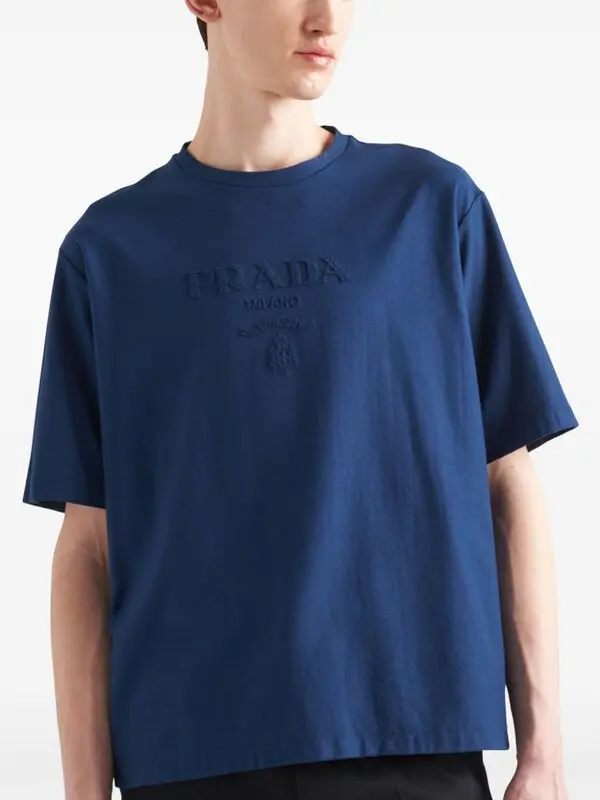 Prada Logo-Appliqué Technical Cotton T-Shirt - Blue | Editorialist