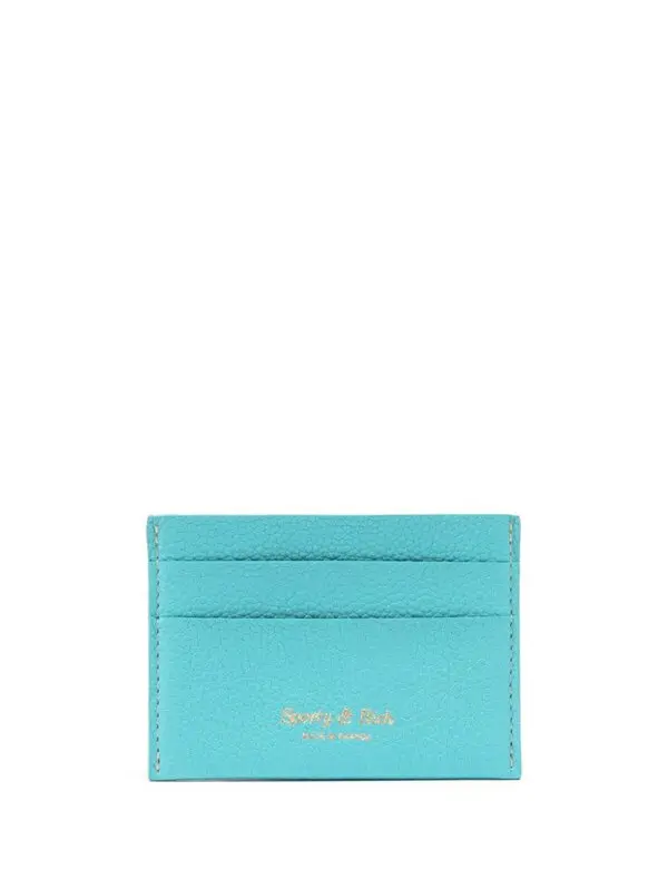 SPORTY & RICH Logo-embroidered Leather Cardholder - Blue
