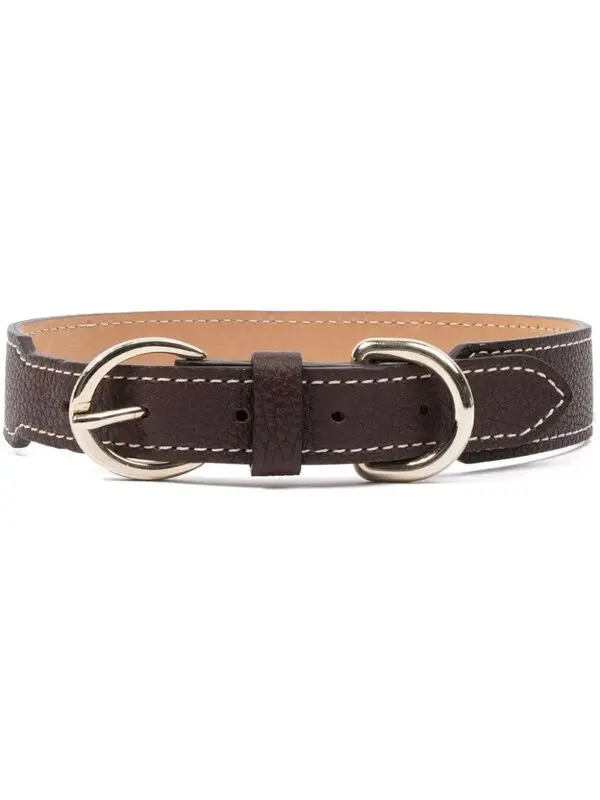 SPORTY & RICH Double-buckled Leather Dog Collar - Brown