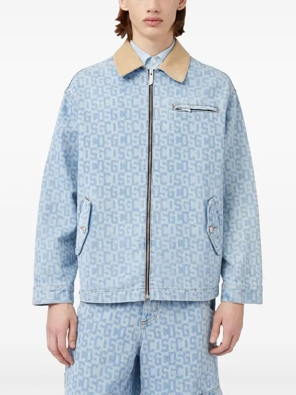 Gcds Monogram-print Denim Jacket - Blue