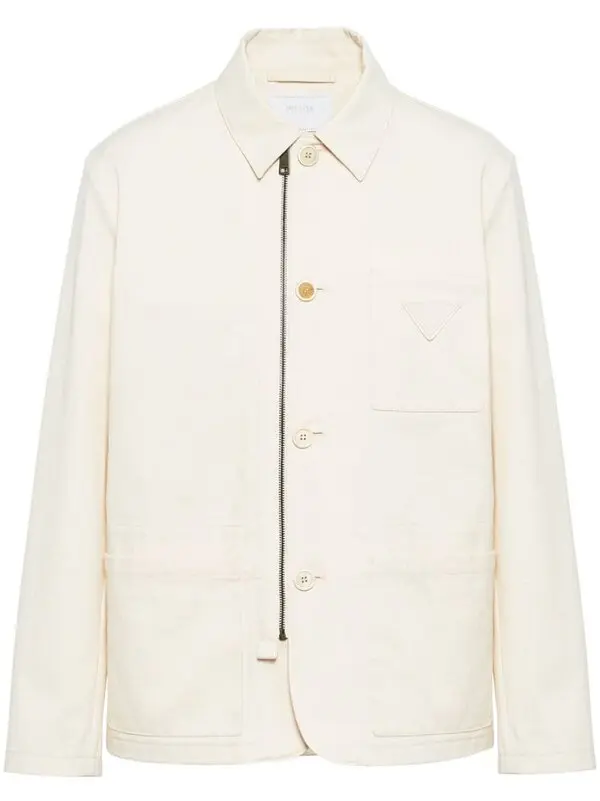 Prada Herringbone Cotton Shirt Jacket - Neutrals