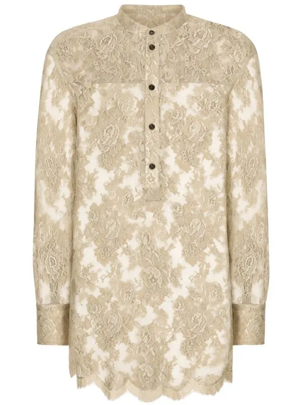 Dolce & Gabbana Semi-sheer Floral-lace Shirt - Neutrals