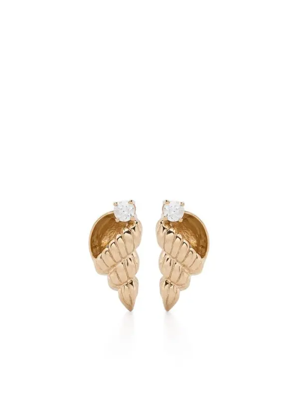 Yvonne Léon 9kt Yellow Nautilus Diamond Stud Earrings - Gold