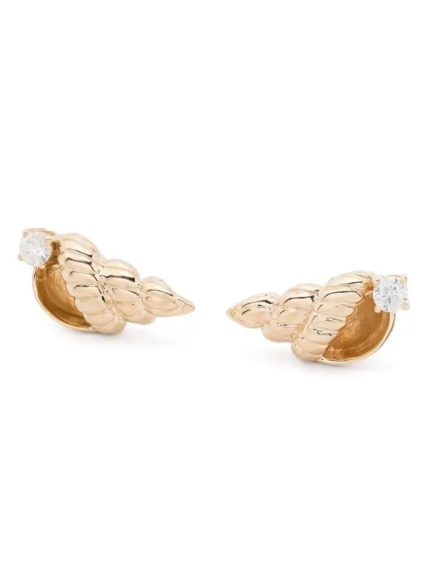 Yvonne Léon 9kt Yellow Nautilus Diamond Stud Earrings