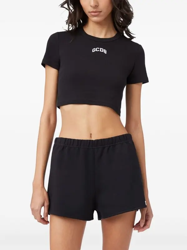 Gcds Logo-embroidered Cropped T-shirt - Black