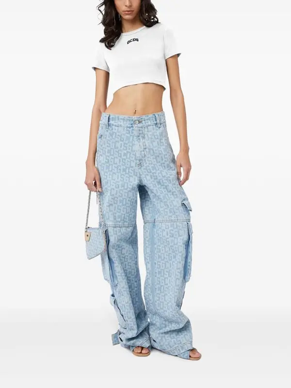 Gcds Logo-embroidered Cropped T-shirt - White