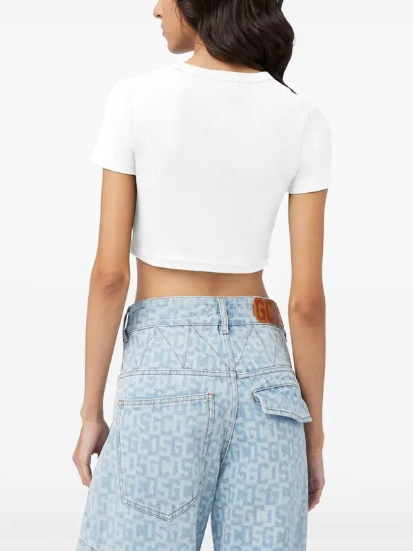 Gcds Logo-embroidered Cropped T-shirt - White