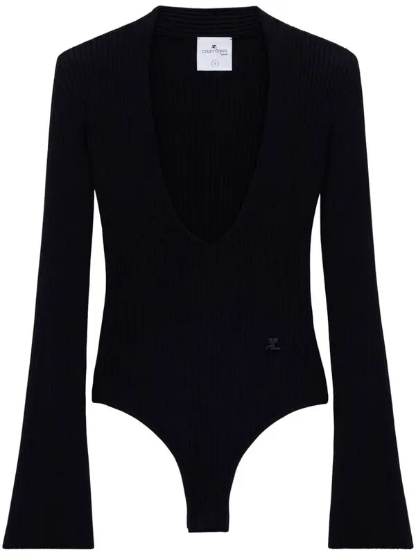 COURREGES Ribbed-knit Bodysuit - Black