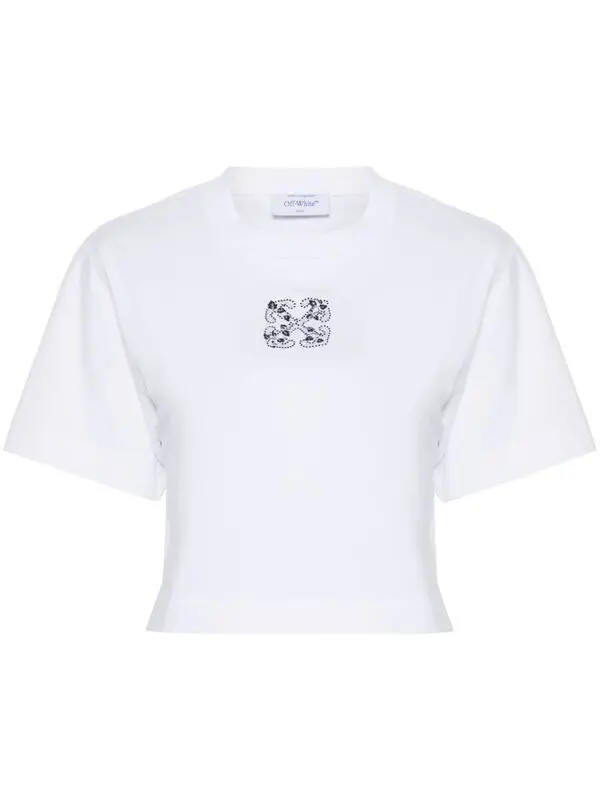 Off-White Bling Leaves Arrow Crop T-shirt - White