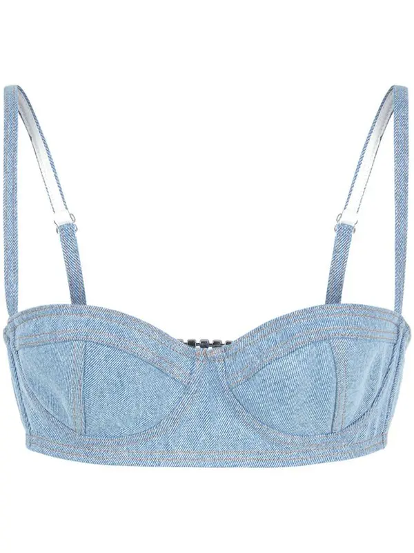 Gcds Logo-embellished Denim Bustier Top