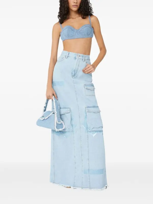 Gcds Logo-embellished Denim Bustier Top