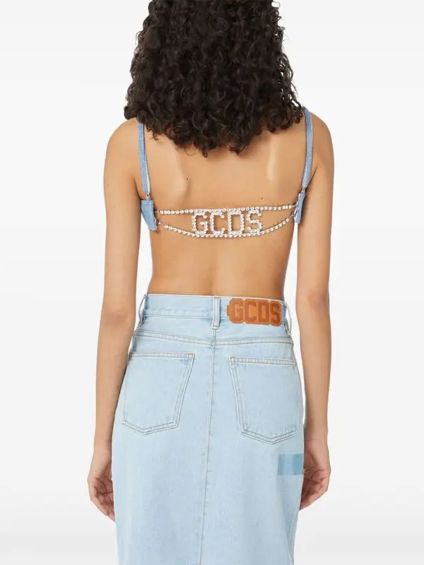 Gcds Logo-embellished Denim Bustier Top