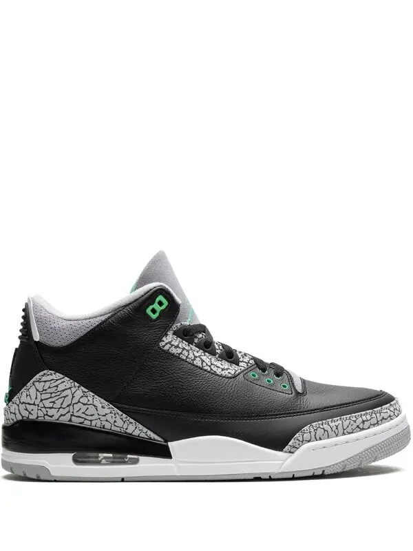 JORDAN Air 3 Retro Green Glow Sneakers - Black