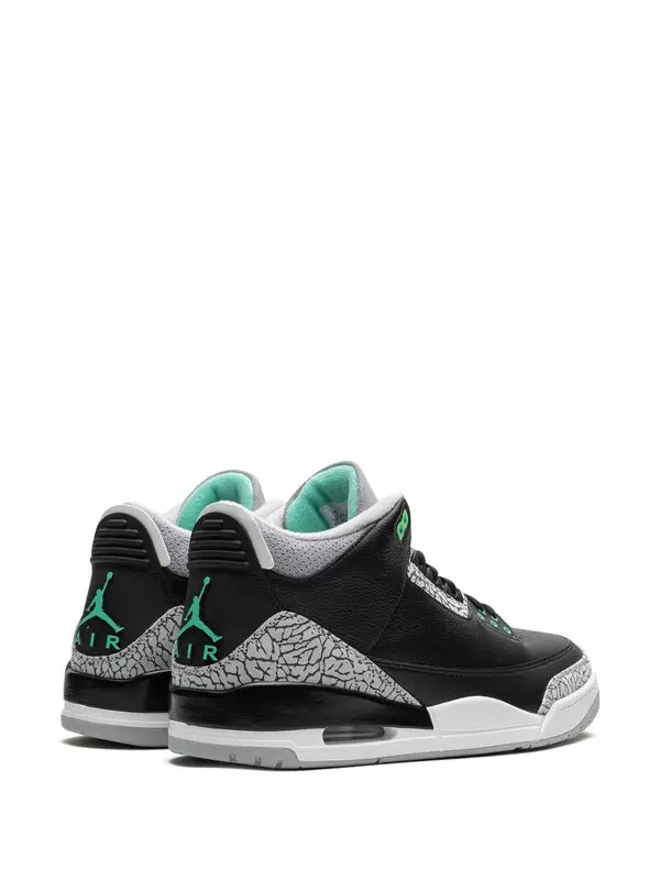 JORDAN Air 3 Retro Green Glow Sneakers - Black