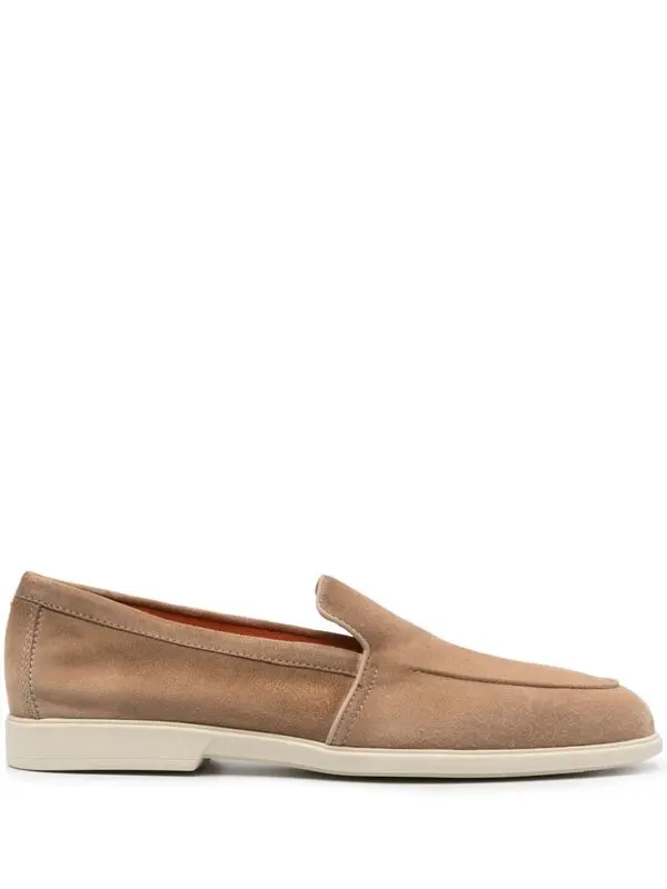 Santoni Almond Suede Loafers - Brown