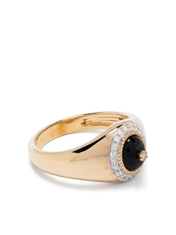 Yvonne Léon 9kt Yellow Diamond And Onyx Signet Ring - Gold