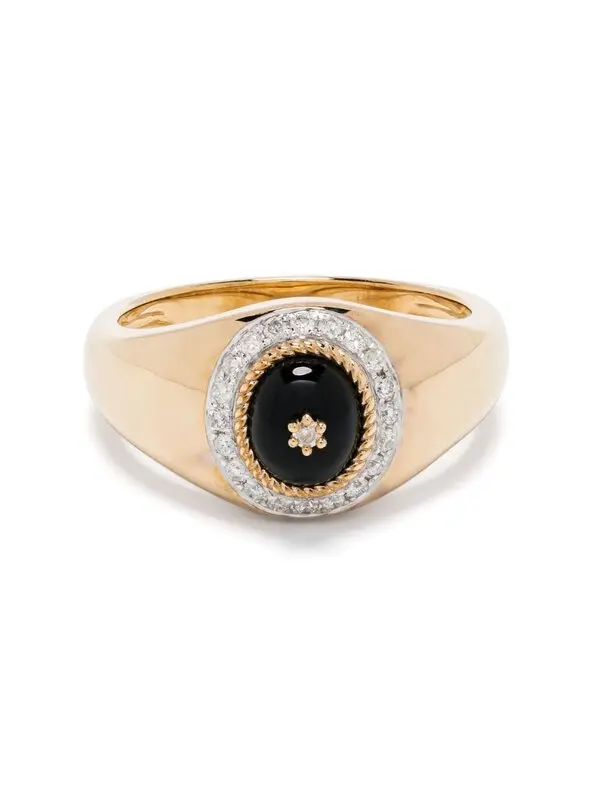 Yvonne Léon 9kt Yellow Diamond And Onyx Signet Ring