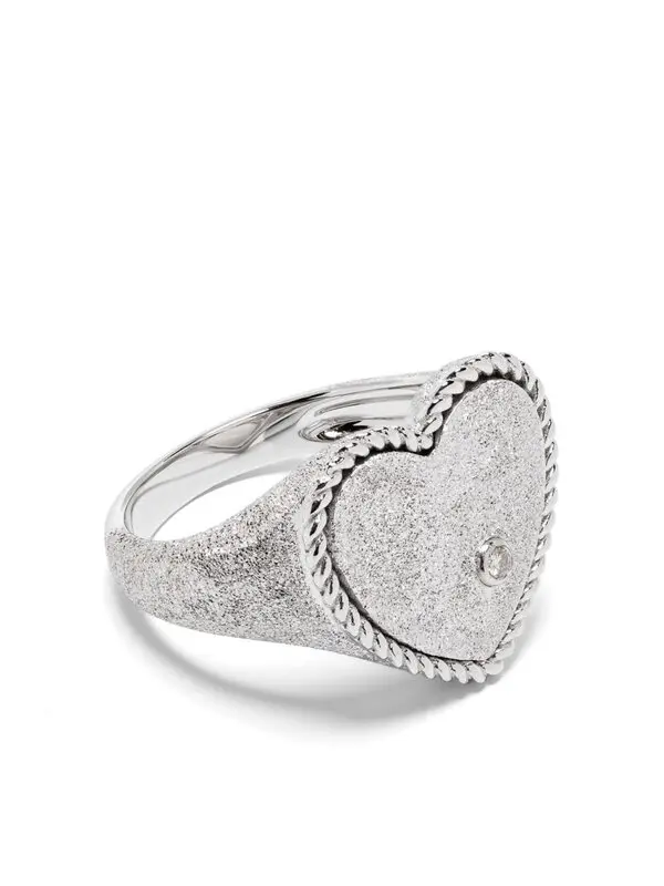 Yvonne Léon 9kt White Gold Diamond Heart Signet Ring - Silver