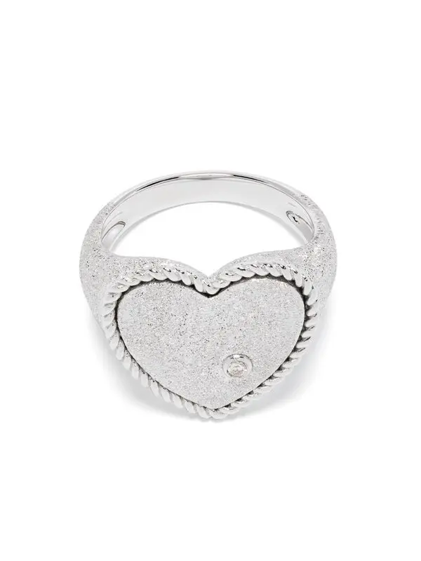 Yvonne Léon 9kt White Gold Diamond Heart Signet Ring - Silver
